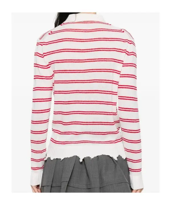 SHUSHU/TONG Striped Knit Polo Shirt - White