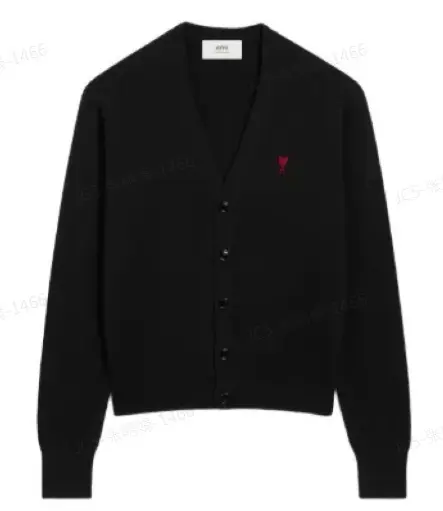 Ami Logo Embroidered V-neck Cardigan - Black