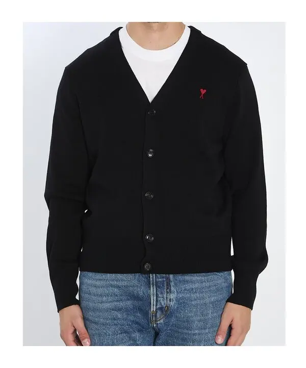 AMI Paris Logo Embroidered V-neck Cardigan