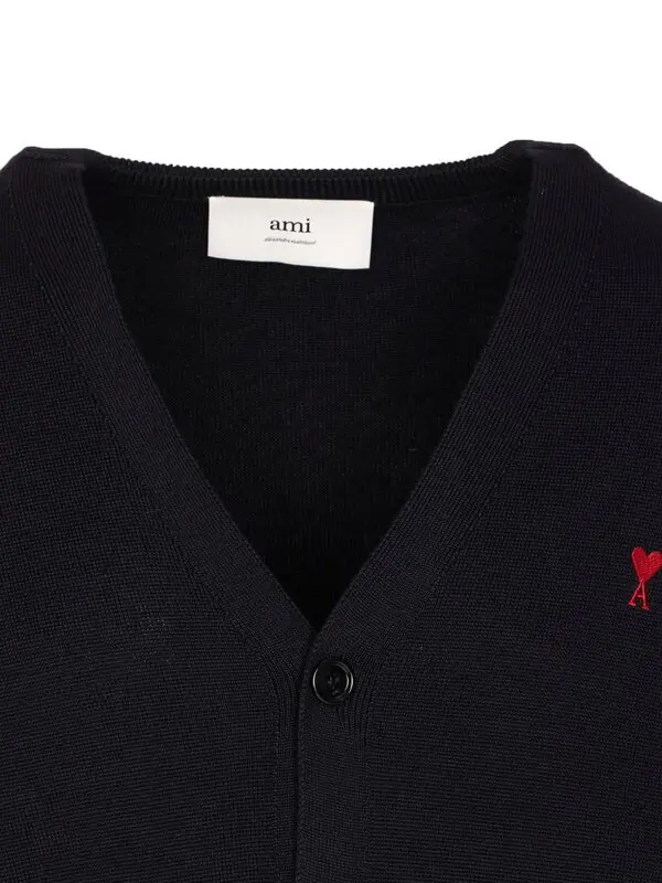 AMI Paris Logo Embroidered V-neck Cardigan