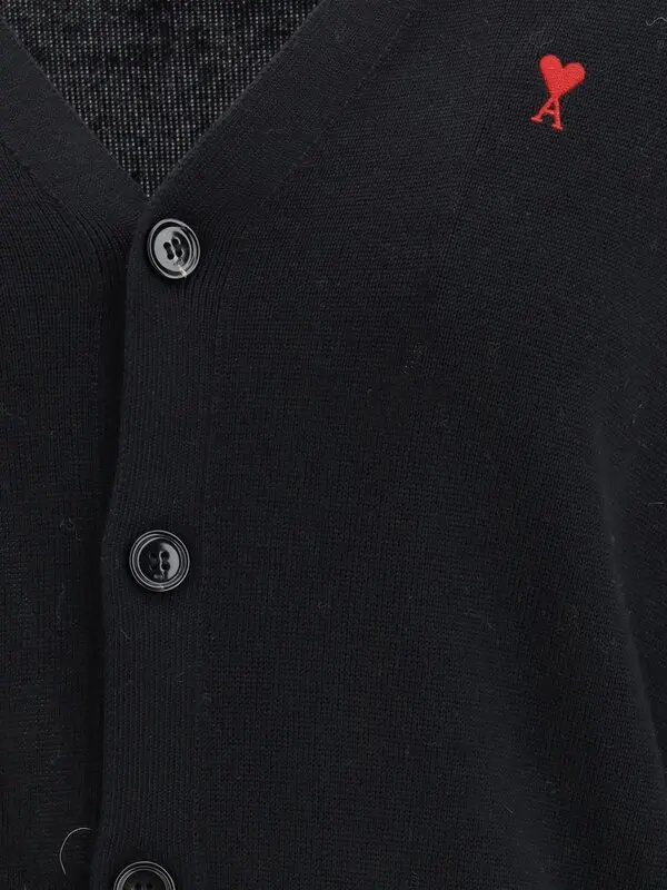 AMI Paris Logo Embroidered V-neck Cardigan