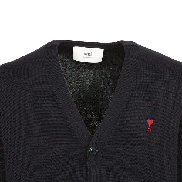 AMI Paris Logo Embroidered V-neck Cardigan