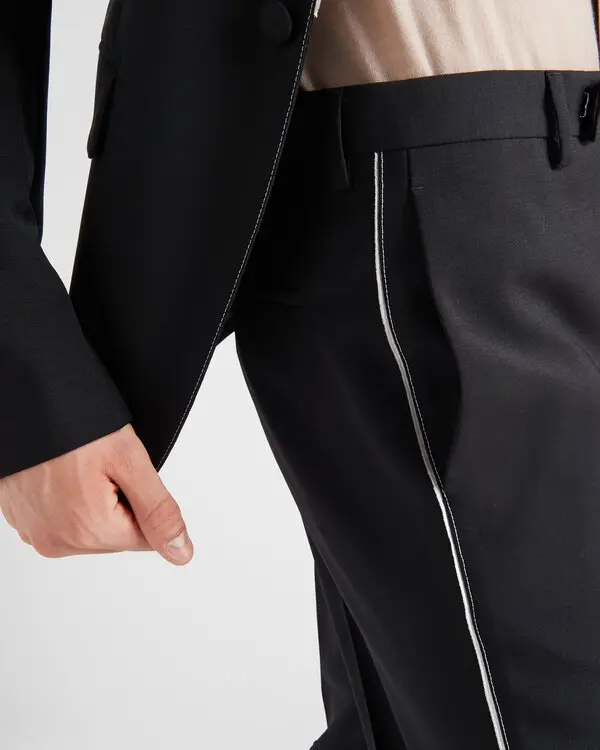 Prada Stripe-detailed Tailored Mohair And Wool Trousers