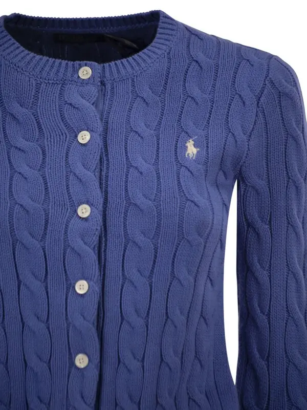 Polo Ralph Lauren Cable Knit Logo Cardigan - Blue
