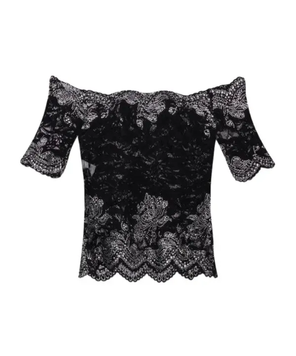Rabanne Scalloped Lace Studded Off-the-shoulder Top