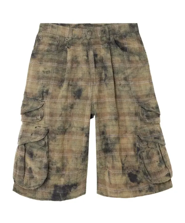 R13 Plaid Distressed Work Shorts