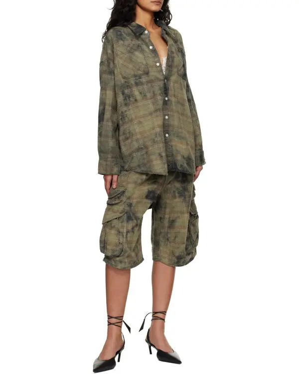 R13 Plaid Distressed Work Shorts