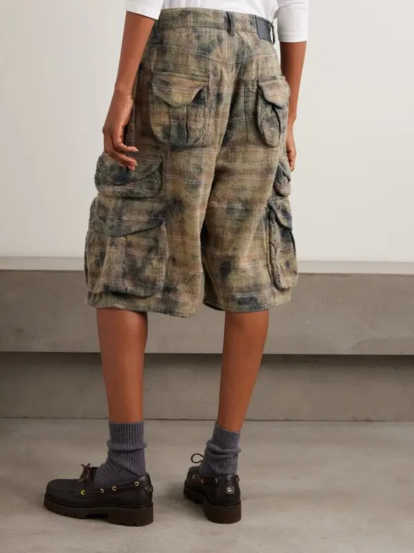 R13 Plaid Distressed Work Shorts