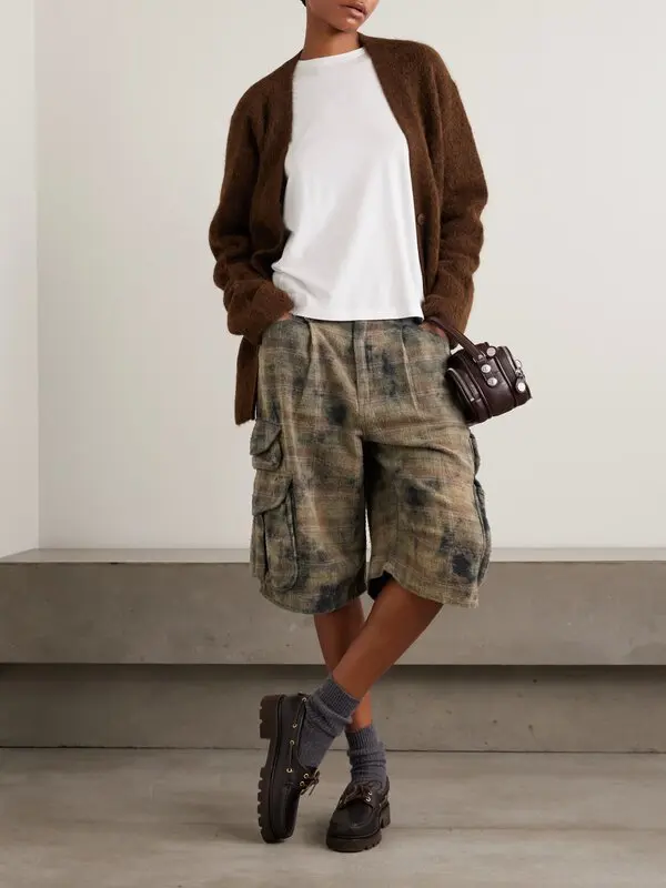R13 Plaid Distressed Work Shorts