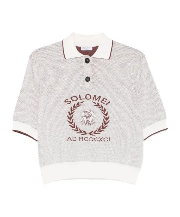 Brunello Cucinelli Graphic Knit Polo Shirt - White