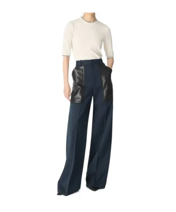 Bottega Veneta Wide Leg Pants With Leather Pockets