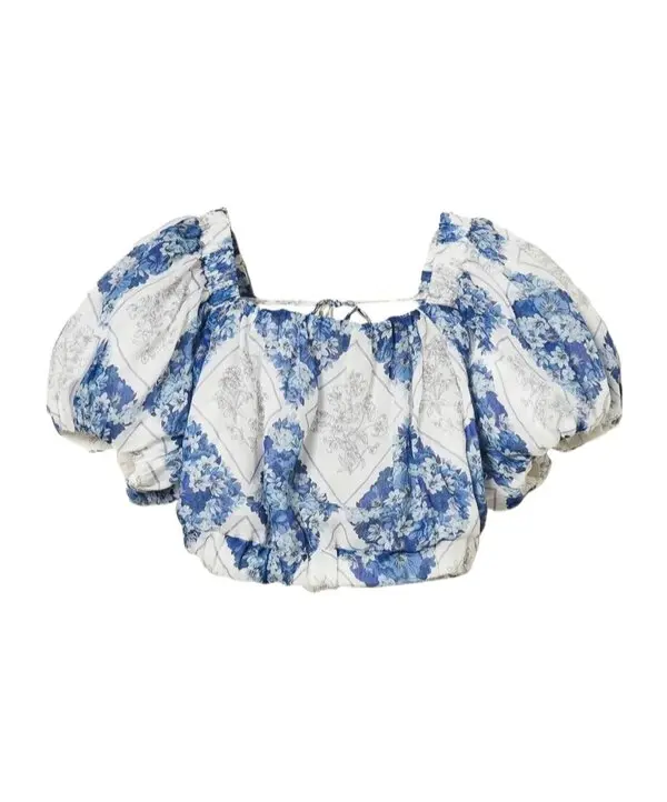 TWINSET Floral Puff-sleeve Cropped Top - No