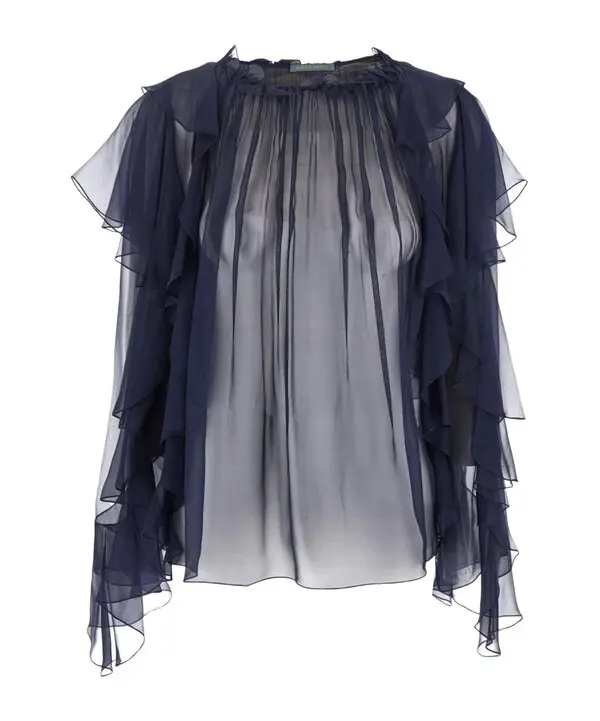 Alberta Ferretti Sheer Pleated Blouse