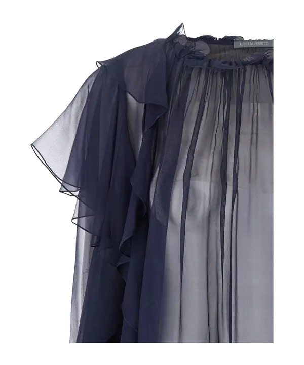 Alberta Ferretti Sheer Pleated Blouse