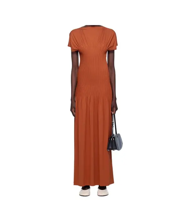 TOTEME Short Sleeve Maxi Dress With Ribbed Detailing