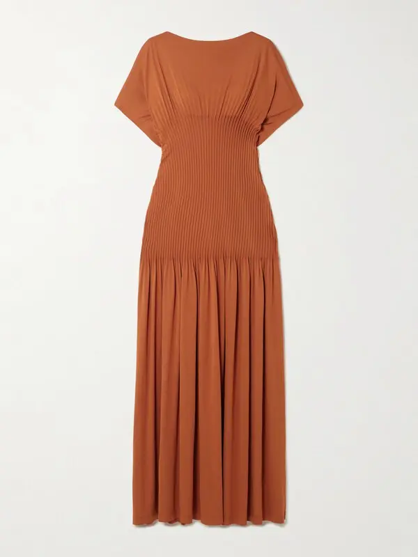 TOTEME Short Sleeve Maxi Dress With Ribbed Detailing - Brown
