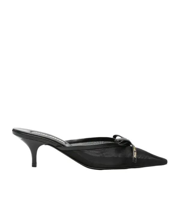 Miu Miu Pointed-toe Bow Detailed High-heeled Mules - Black