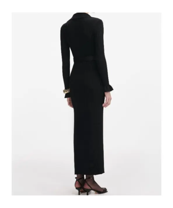 SELF-PORTRAIT Ribbed Knit Maxi Dress With Frill Cuffs And Side Split