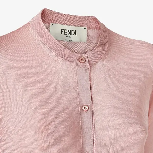 Fendi Logo Embroidered Crewneck Buttoned Cardigan - Light Pink