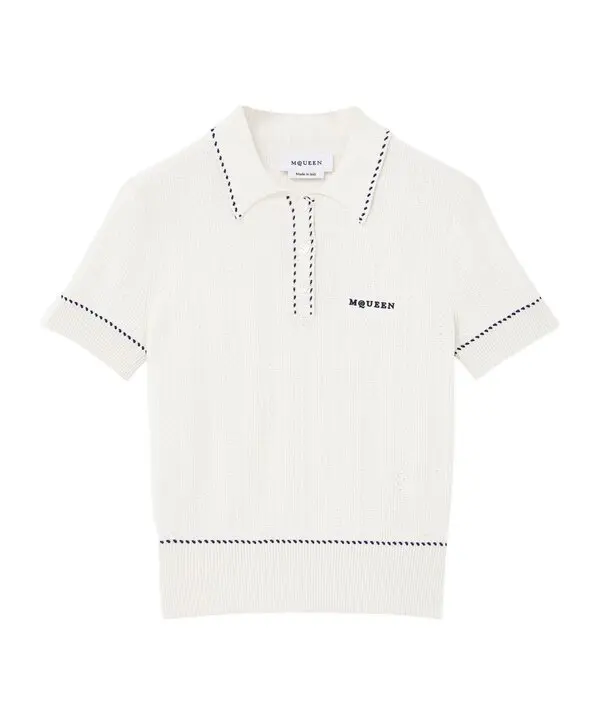 Alexander McQueen Logo Embroidered Knitted Polo Shirt - Ivory