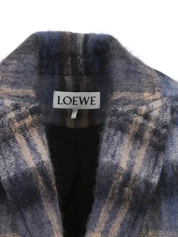 Loewe Relaxed Fit Checked Coat With Fringe Detail - Blue/multicolor