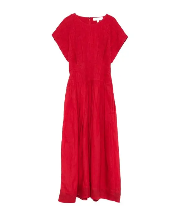 Sea Textured Midi Dress With Pleats