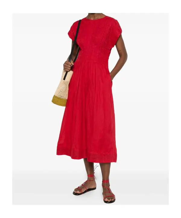 Sea Textured Midi Dress With Pleats