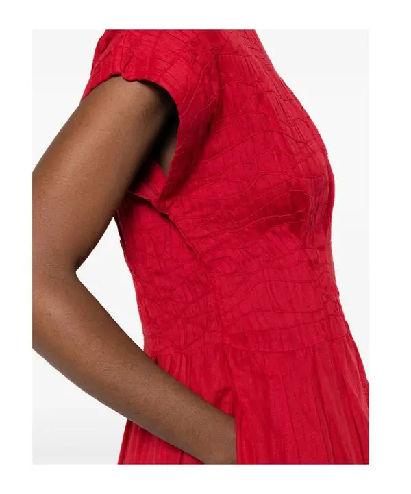 Sea Textured Midi Dress With Pleats