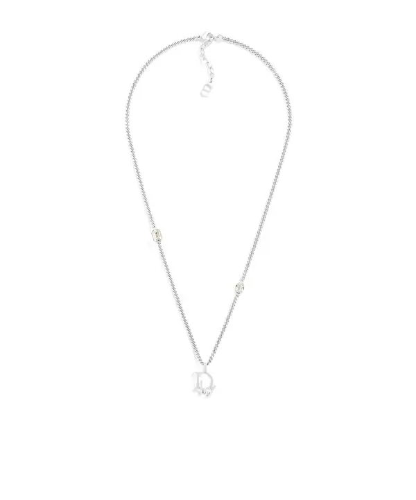 Dior Brass Pendant Necklace With Crystals - Silver