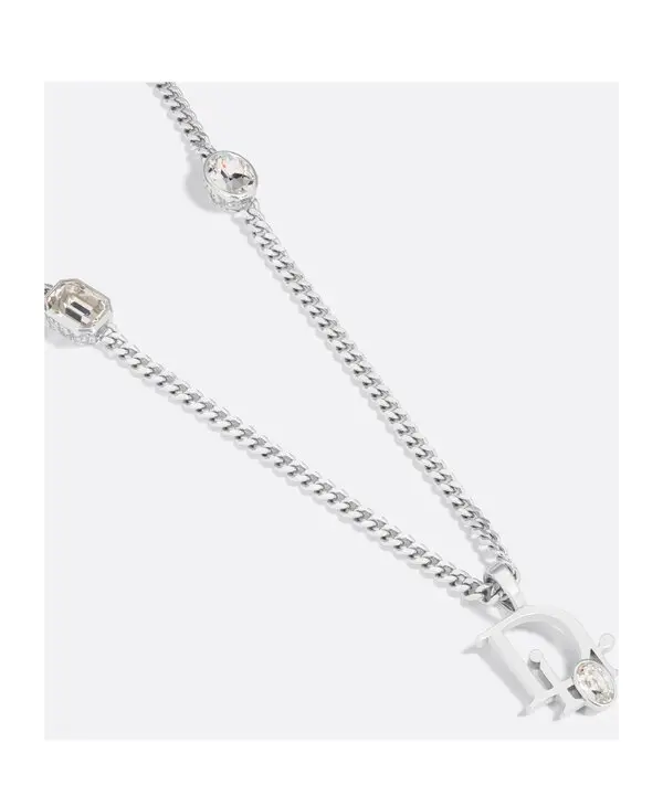 Dior Brass Pendant Necklace With Crystals - Silver