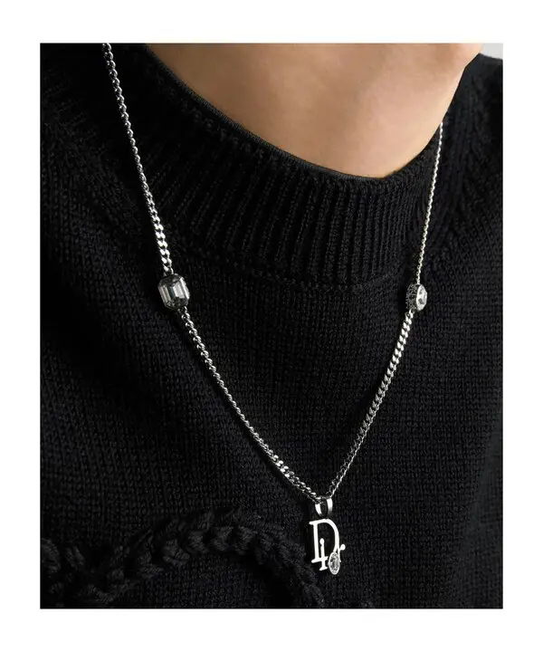Dior Brass Pendant Necklace With Crystals - Silver