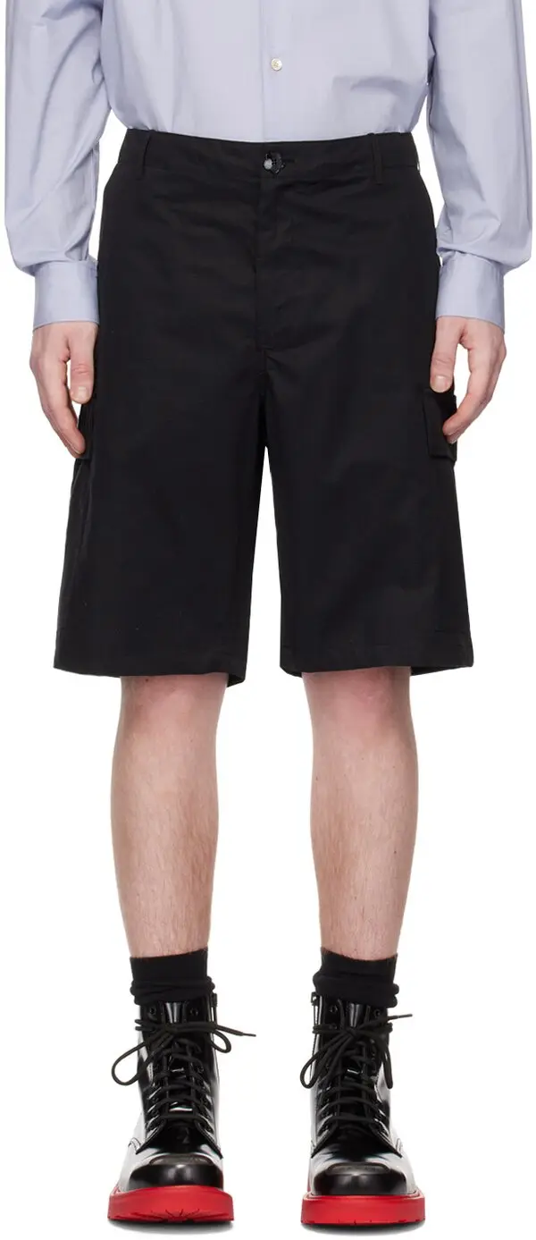Kenzo Logo Patch Knee-length Cargo Shorts - Black