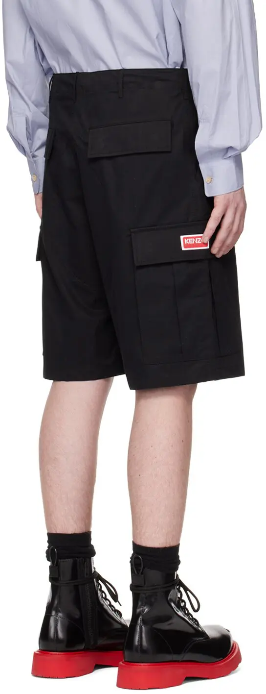 Kenzo Logo Patch Knee-length Cargo Shorts - Black