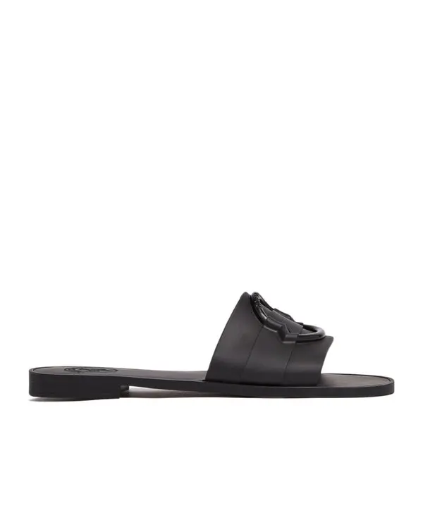 Moncler Logo Plaque Open-toe Slides - Black