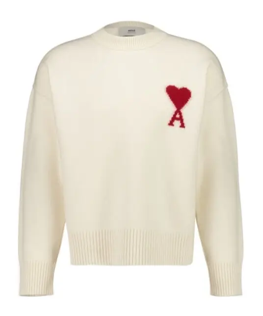 Ami Heart Intarsia Wool Sweater - White