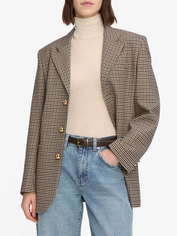 FRAME Houndstooth Blazer With Gold-tone Buttons - Green