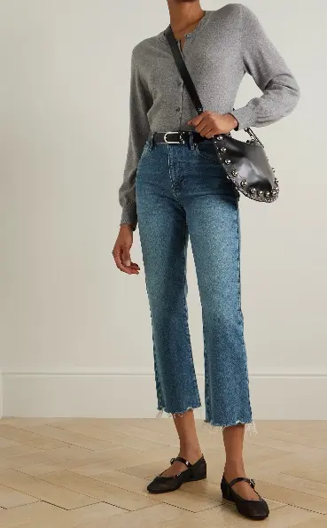 FRAME The Ruler Crop Frayed High-rise Slim-leg Jeans