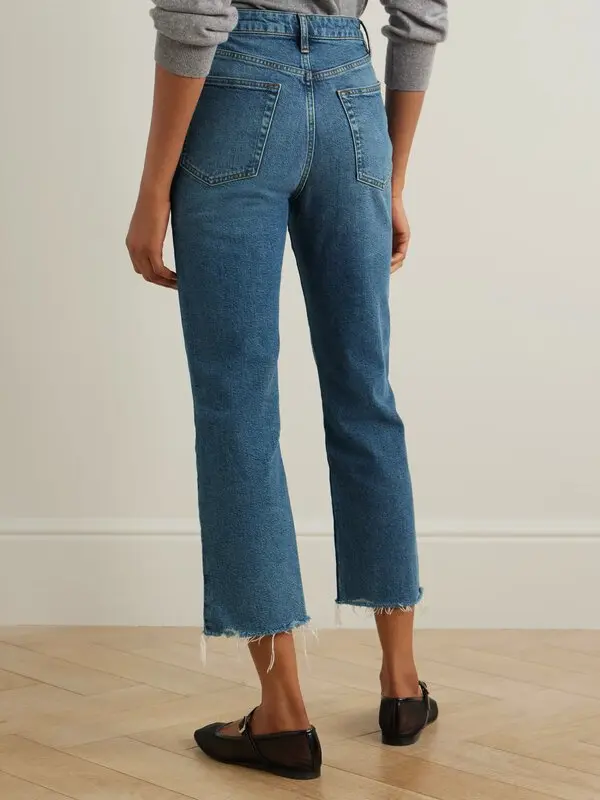 FRAME The Ruler Crop Frayed High-rise Slim-leg Jeans