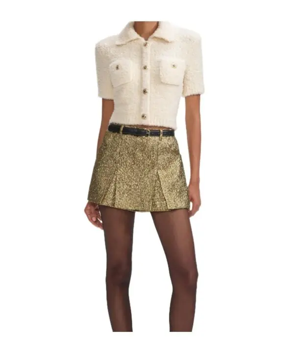 SELF-PORTRAIT Textured Finish Button-up Top - Zoom Media Cream Fluffy Knitted Top Zoom Media Cream Fluffy Knitted Top