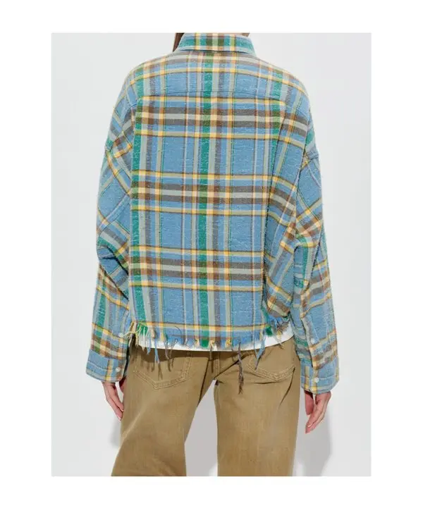 R13 Cropped Frayed Plaid Shirt