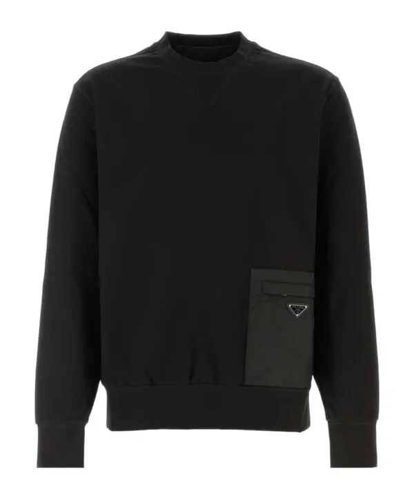 Prada Triangle Logo Crewneck Sweatshirt - Black
