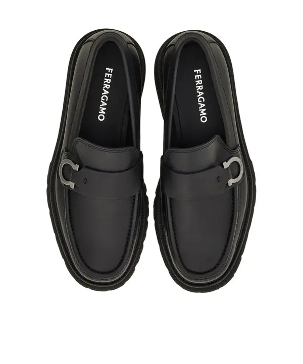FERRAGAMO Gancini Ornament Loafers - Black