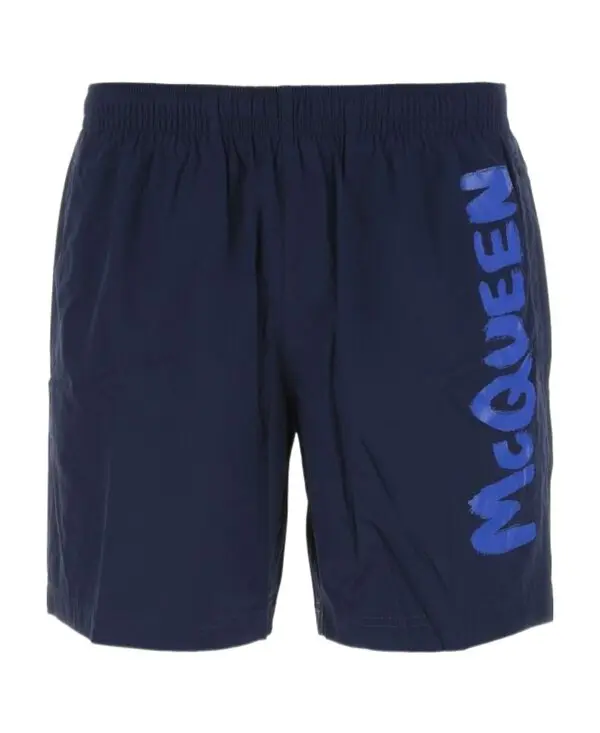 Alexander McQueen Graffiti Logo Swim Shorts - Blue