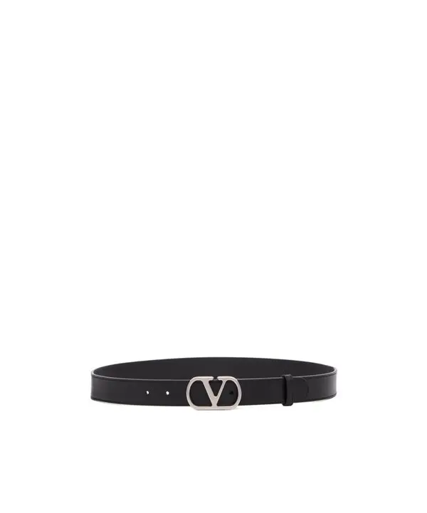 Valentino Garavani Vlogo Signature Belt In Shiny Calfskin 30 Mm - Black