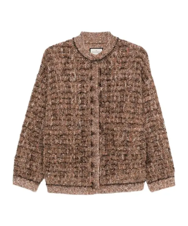 Bruno Manetti Metallic Thread Cable Knit Cardigan