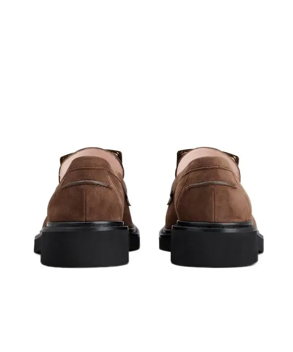 ROGER VIVIER Suede Loafers With Metal Buckle - Brown