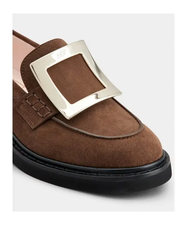 ROGER VIVIER Suede Loafers With Metal Buckle - Brown