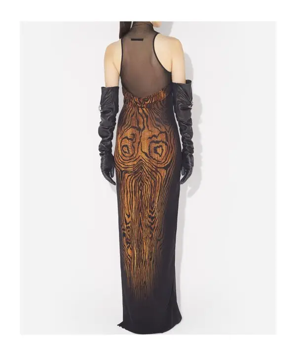 JEAN PAUL GAULTIER High-neck Wood-print Dress - Black