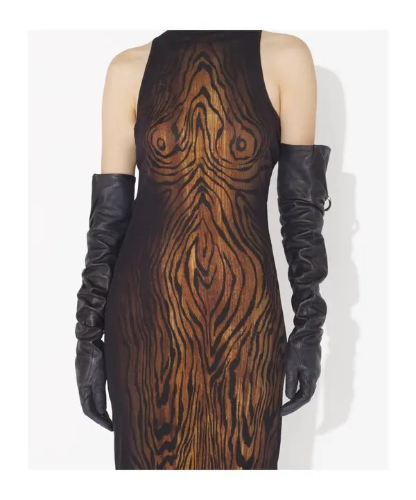 JEAN PAUL GAULTIER High-neck Wood-print Dress - Black