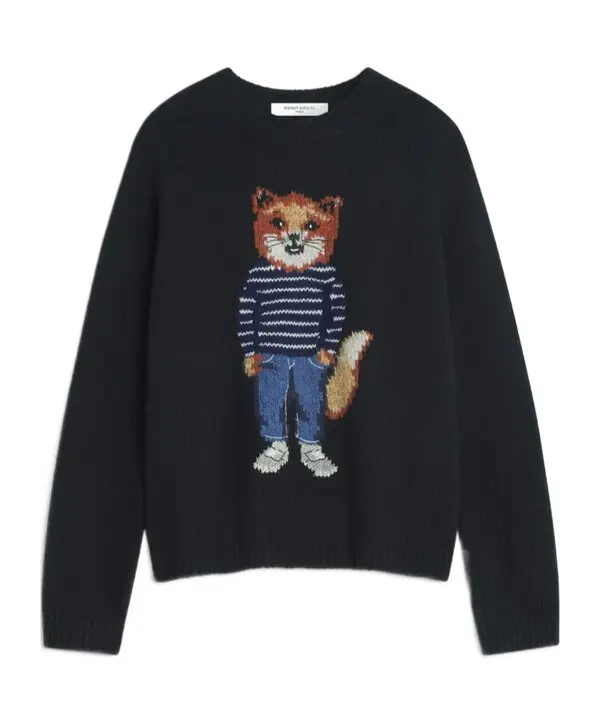 Maison Kitsuné Dressed Fox Intarsia Crew Neck Jumper - Black